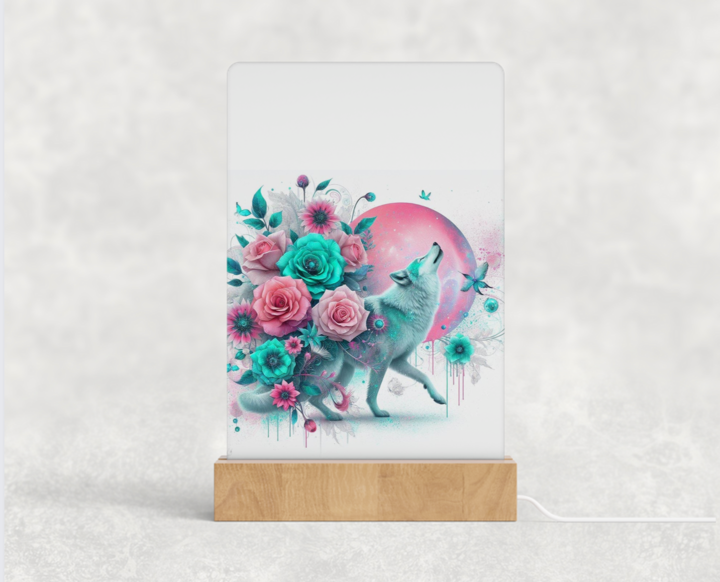 LED acrylic light stand - Turquoise and pink wolf 2 – SnK Collection